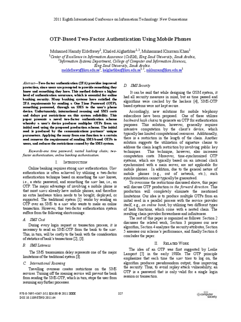 OTP-Based Two-Factor Authentication Using Mobile Phones | PDF | Password | Authentication
