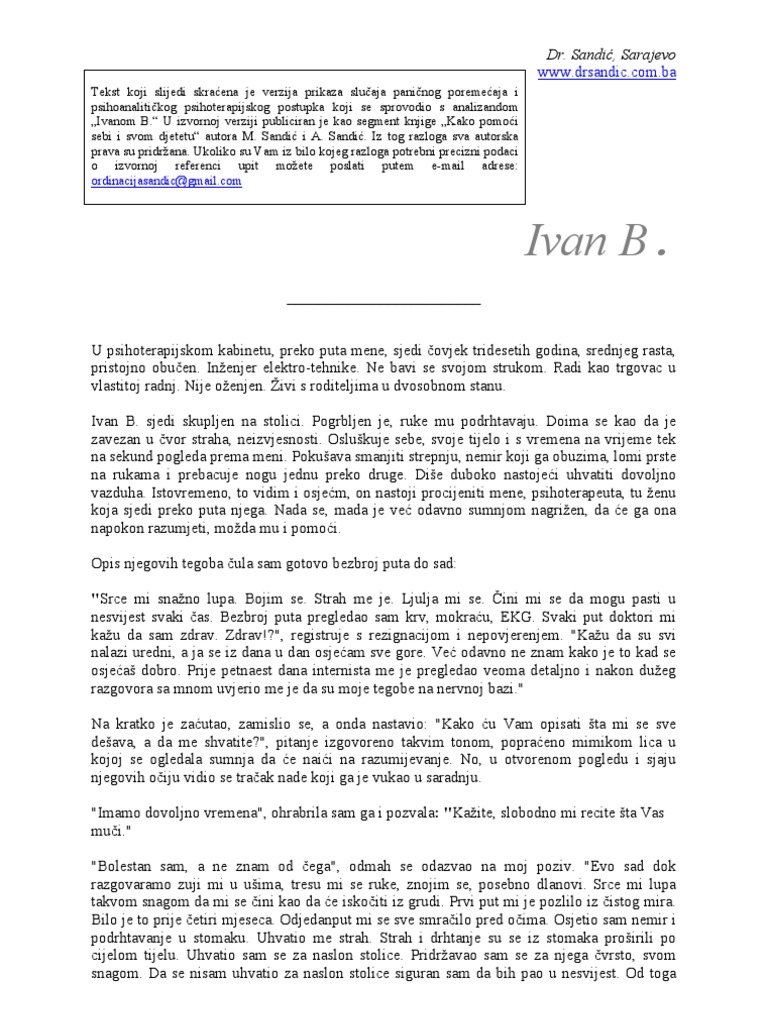 Psihoterapija Panicni Poremecaj - 'IvanB' - Dr. Sandic | PDF