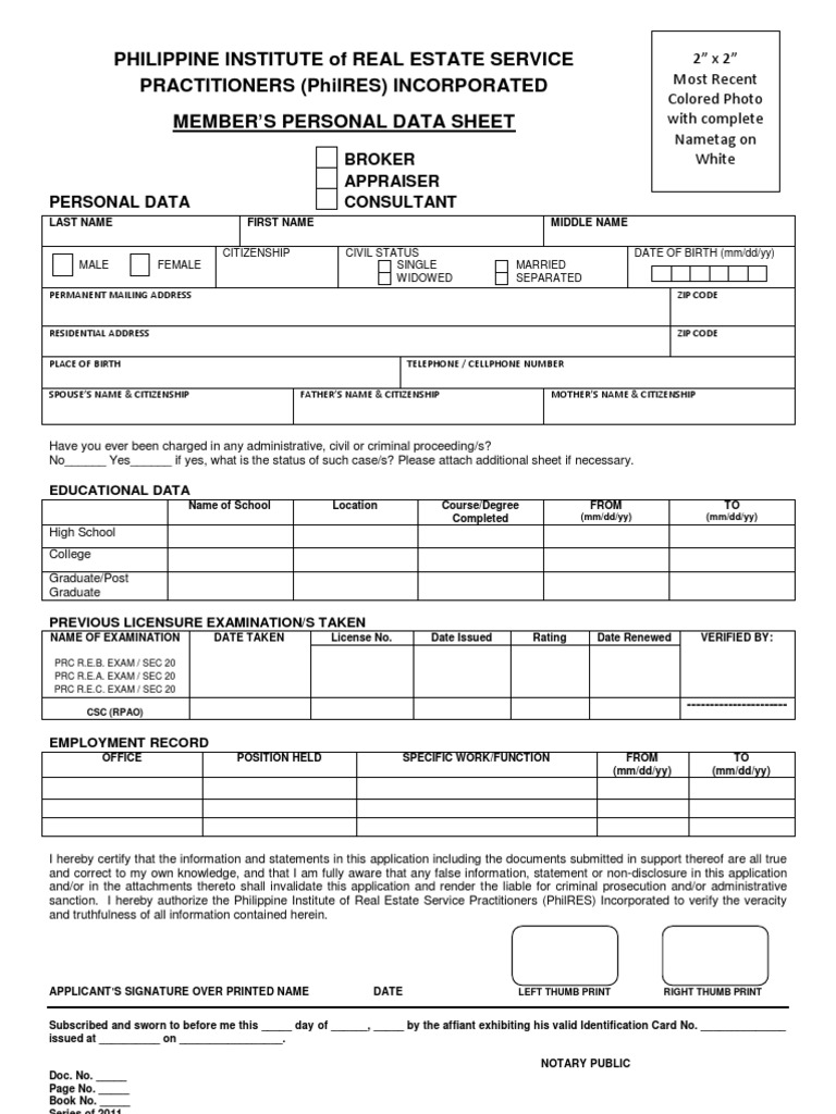 PhilRES Membership - Member's Information Record (Personal Data Sheet ...
