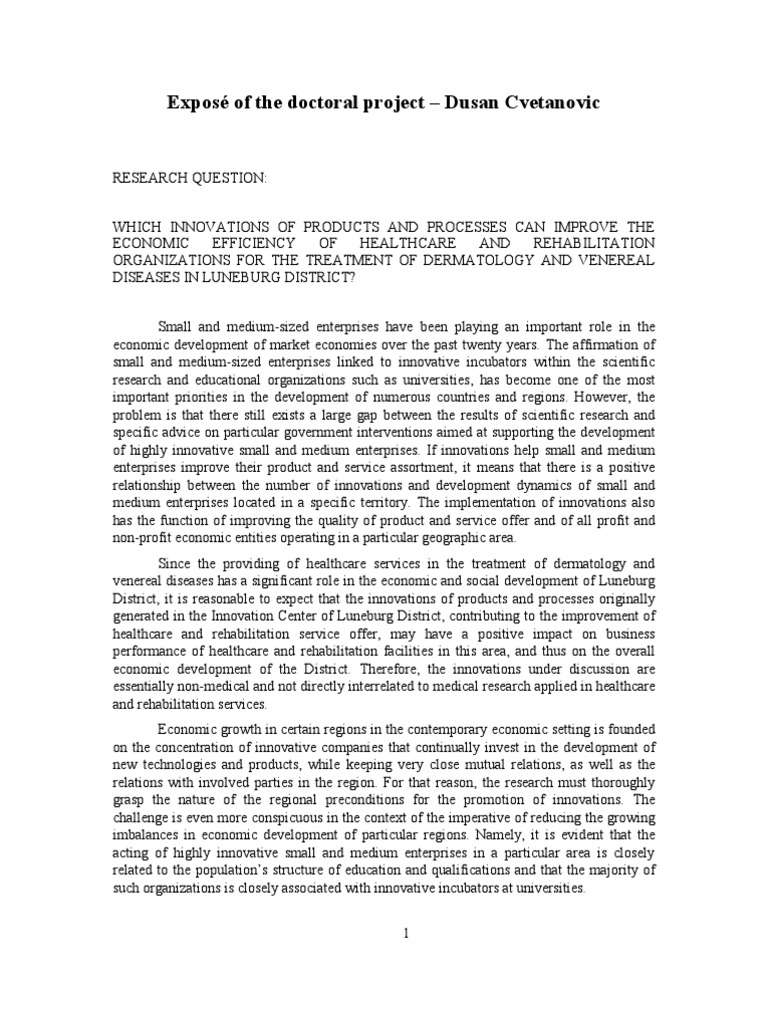 Expose of Doctoral Project Dusan Cvetanovic | PDF | Innovation ...