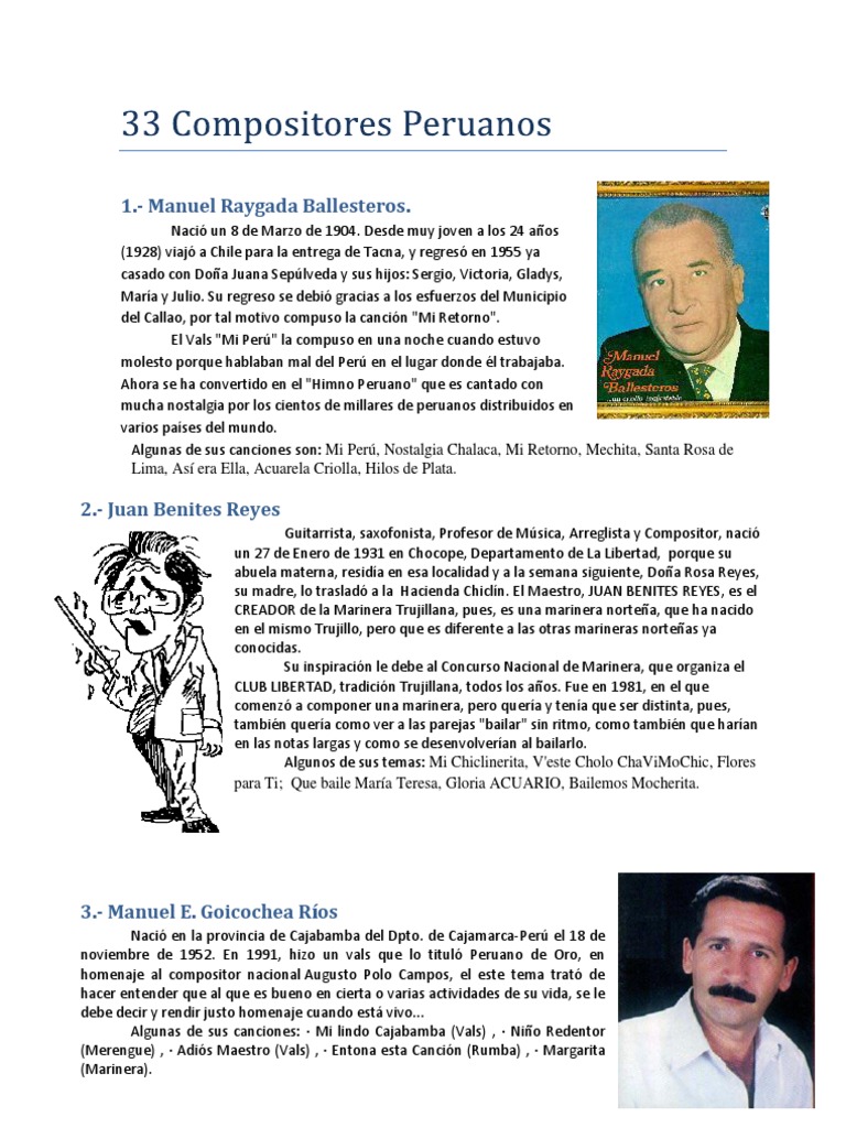 33 Compositores Peruanos | PDF | Perú | Entretenimiento (general)