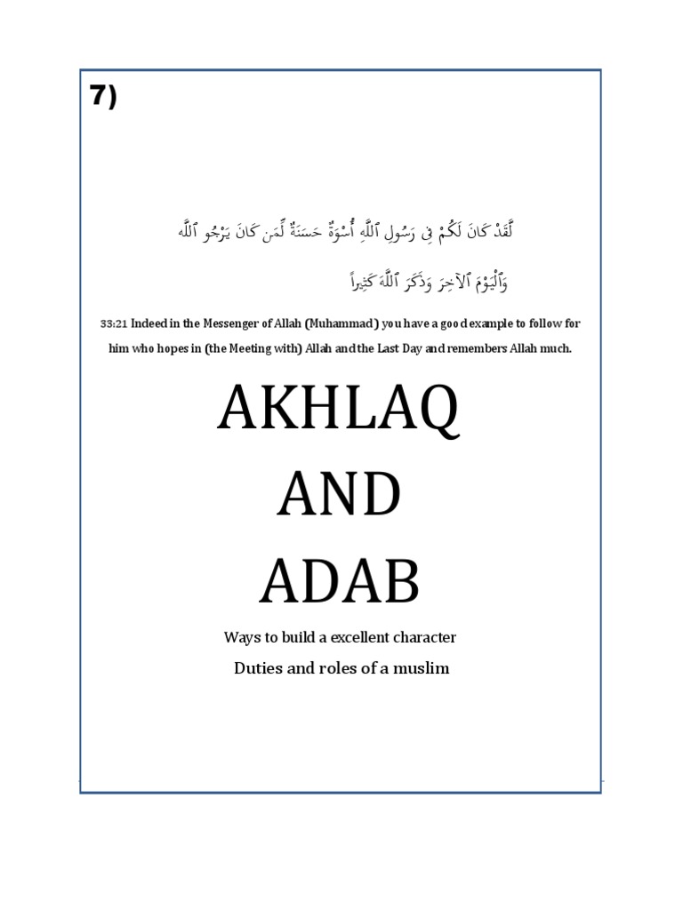 Akhlaq and Adab in Islam | PDF