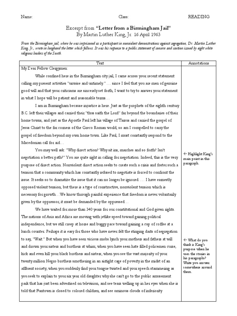Letter From A Birmingham Jail - Homework | PDF | Prison | Science