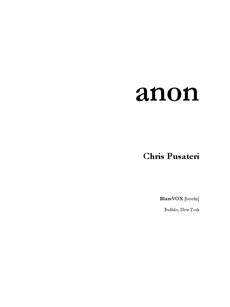 Anon by Chris Pusateri Book Preview | PDF | Poetry