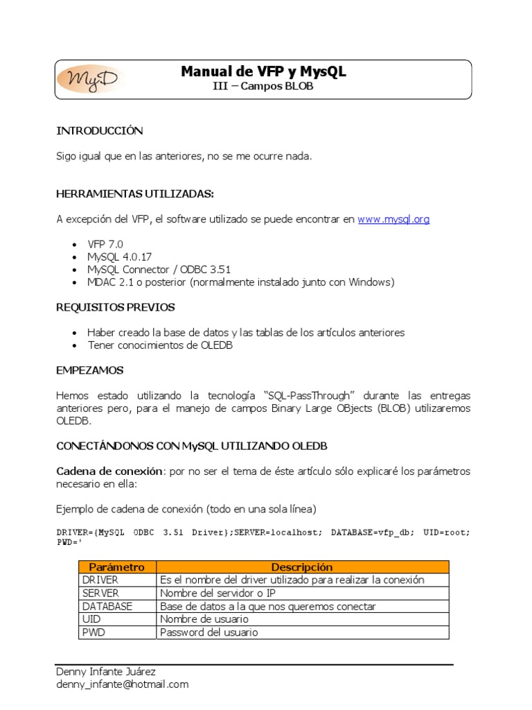 Manejo de BLOBs en VFP y MySQL | PDF | Tabla (base de datos) | Mi sql