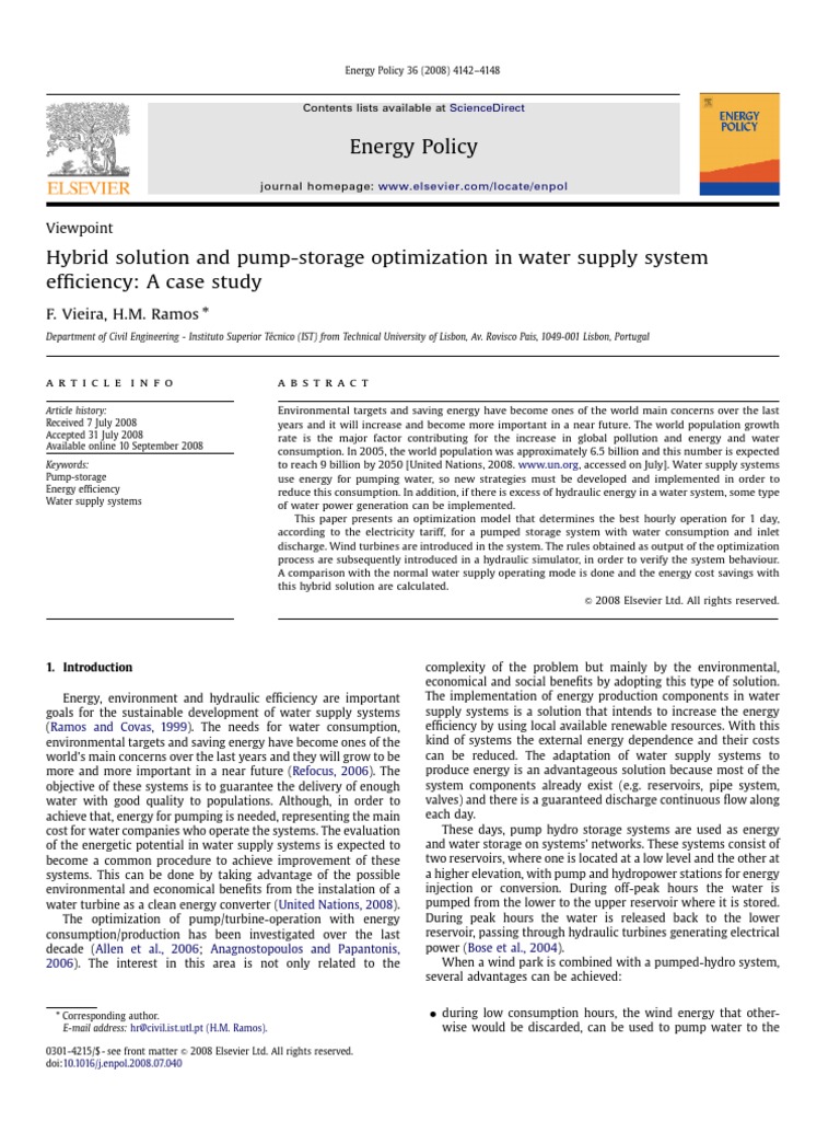 Hybrid Solution and Pump-Storage Optimization in Water Supply System ...