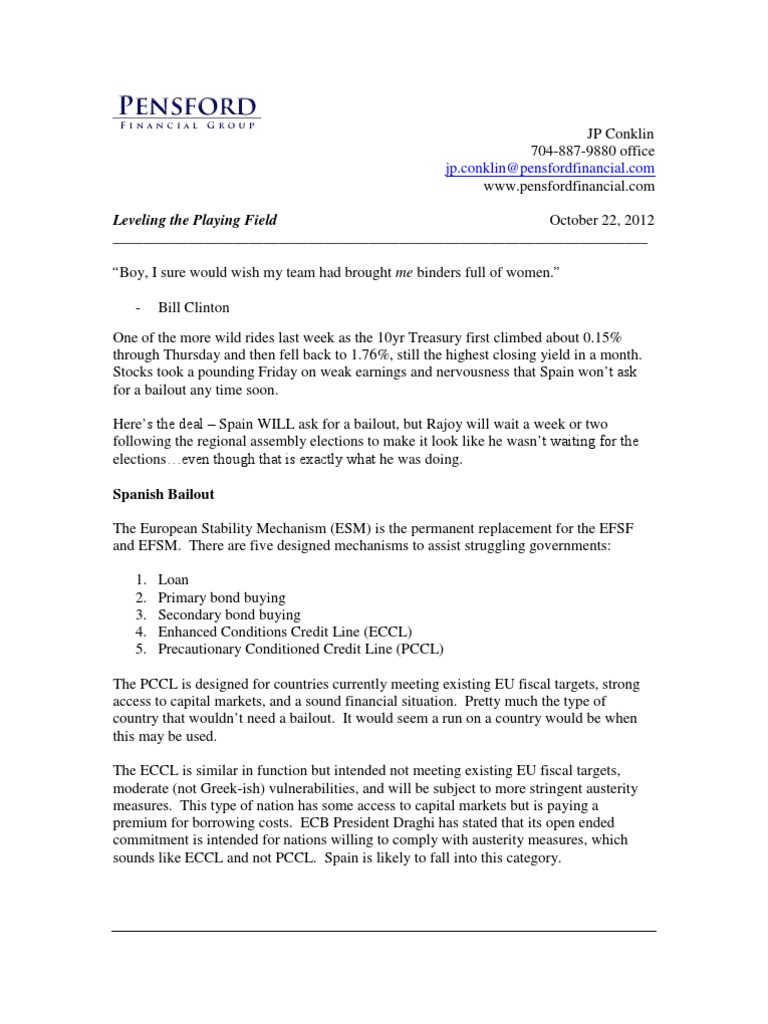 The Pensford Letter - 10.22.12 | PDF | Vix | Federal Reserve System