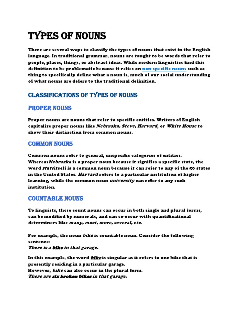 Types of Nouns | PDF | Noun | Grammatical Tense