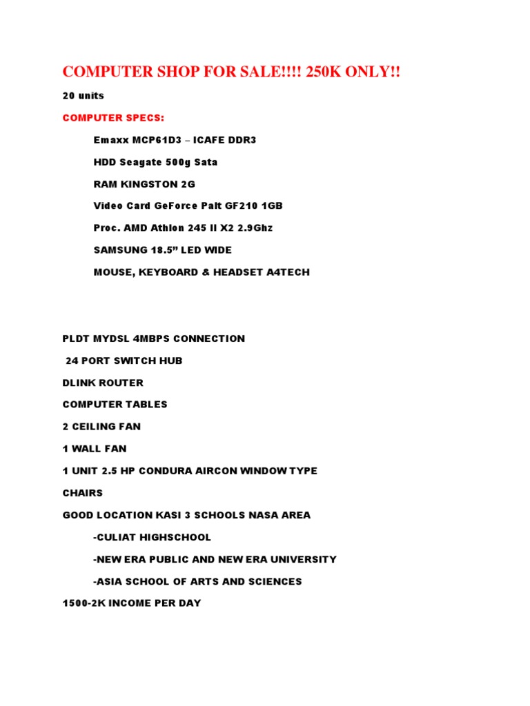 Computer Shop for Sale with 20 Units | PDF | Computers