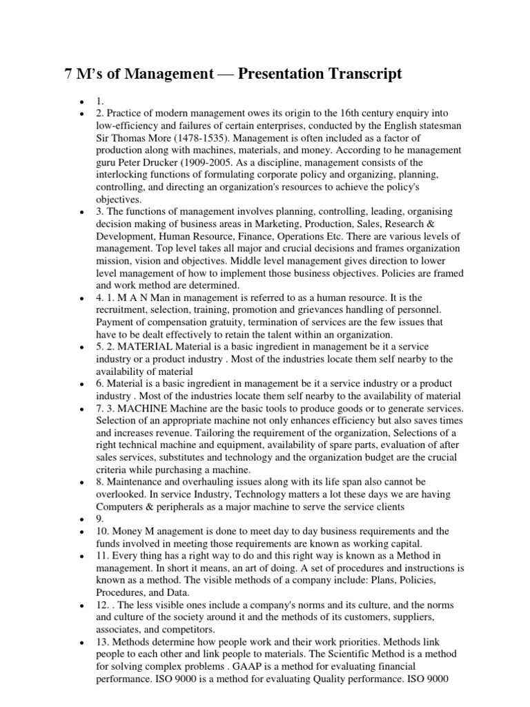 7 M's of Management - Presentation Transcript | PDF | Goal | Scientific ...