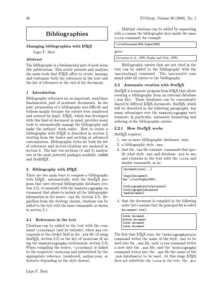 Managing Bibliographies With LATEX | PDF | Citation | Bibliography