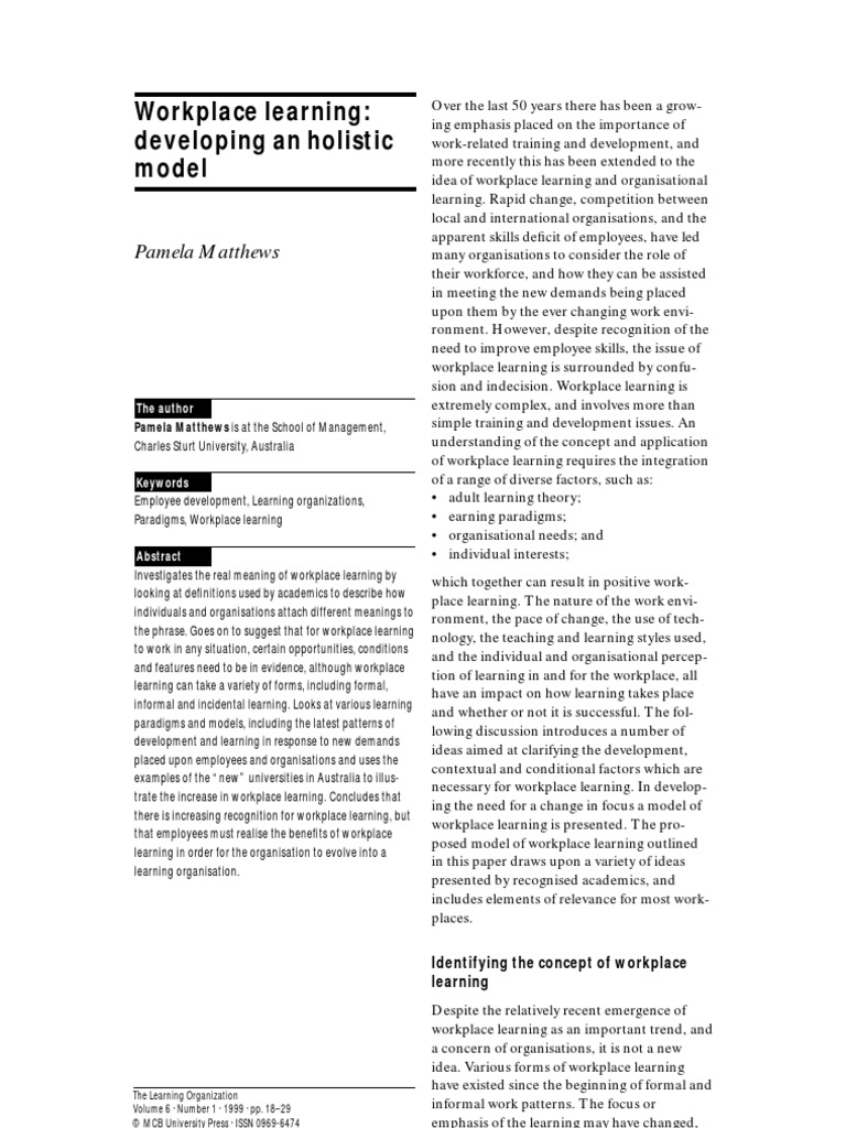 1 Workplace Learning Developing An Holistic Model | PDF | Competence ...