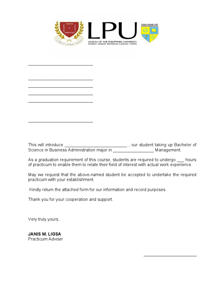 LPU Practicum Recommendation Letter | PDF | Career & Growth