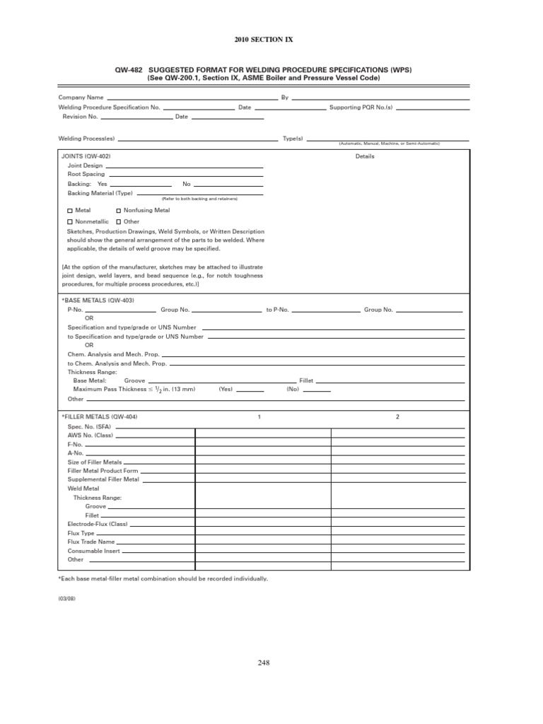Suggested Wps Forms ASME -IX 2010 | Welding | Mechanical Engineering