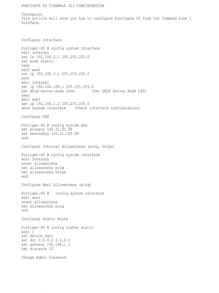 Fortigate 60 CLI Configuration Guide | PDF | Home & Garden