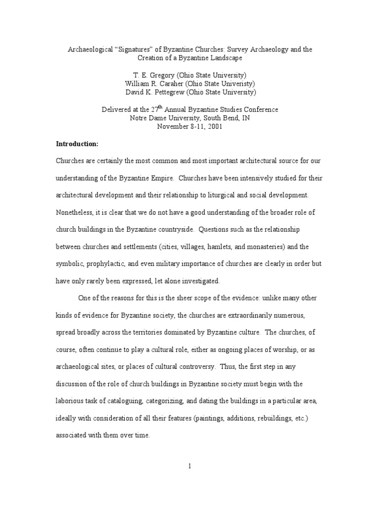 Archaeological "Signatures" of Byzantine Churches: Survey Archaeology ...