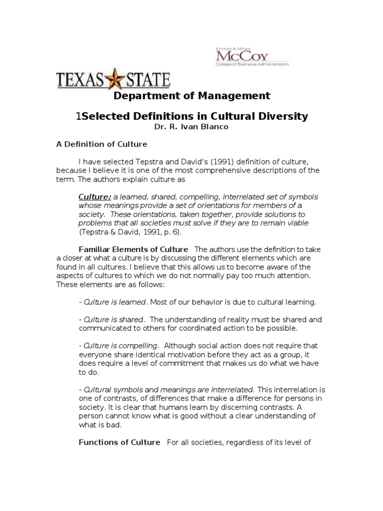 Cultural Diversity Short Handout 2009 September 2009 | PDF | Prejudices ...