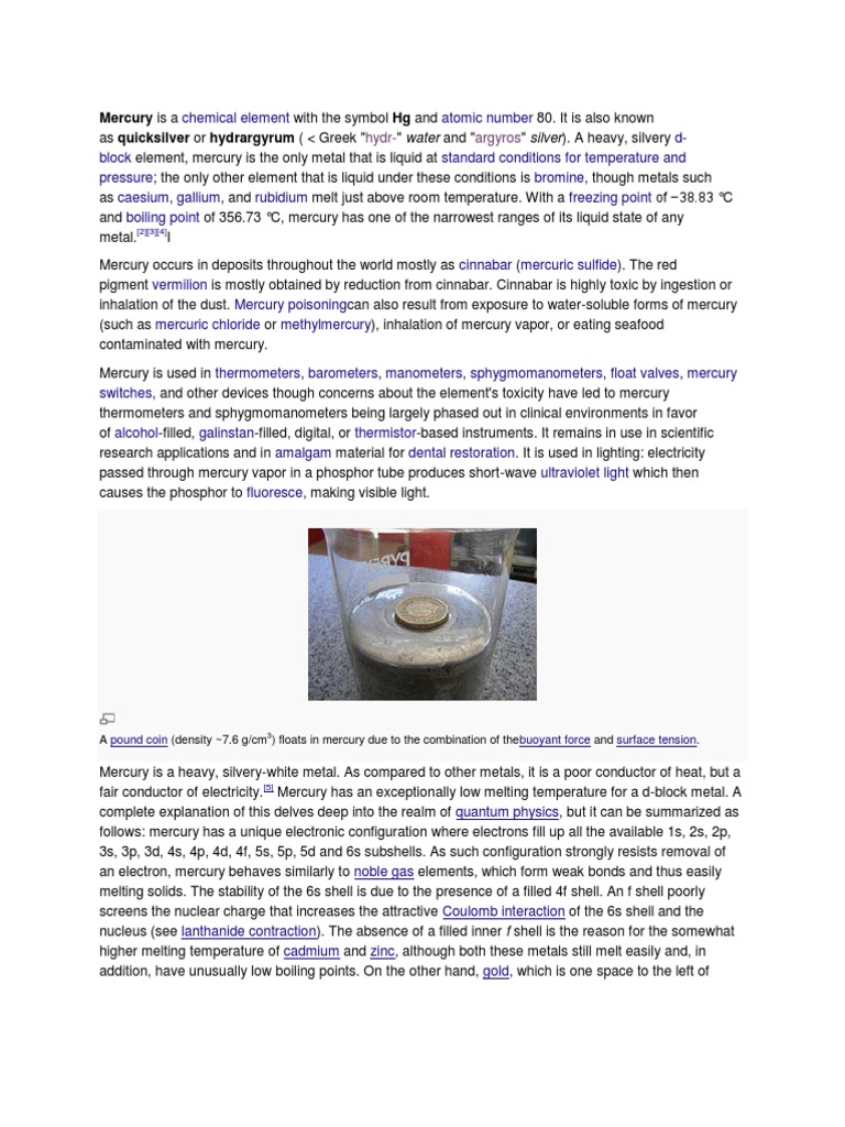 Mercury: The Only Liquid Metal at Room Temperature | PDF | Mercury ...