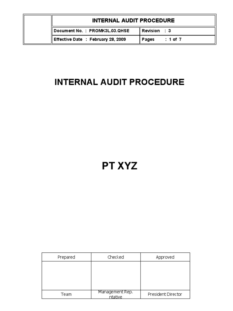 Internal Audit Procedure (PROMK3L.03.QHSE) | PDF | Auditor's Report | Audit
