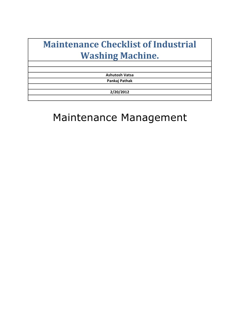 Checklist Maintenance Managment - Industrial Washing Machine | PDF ...