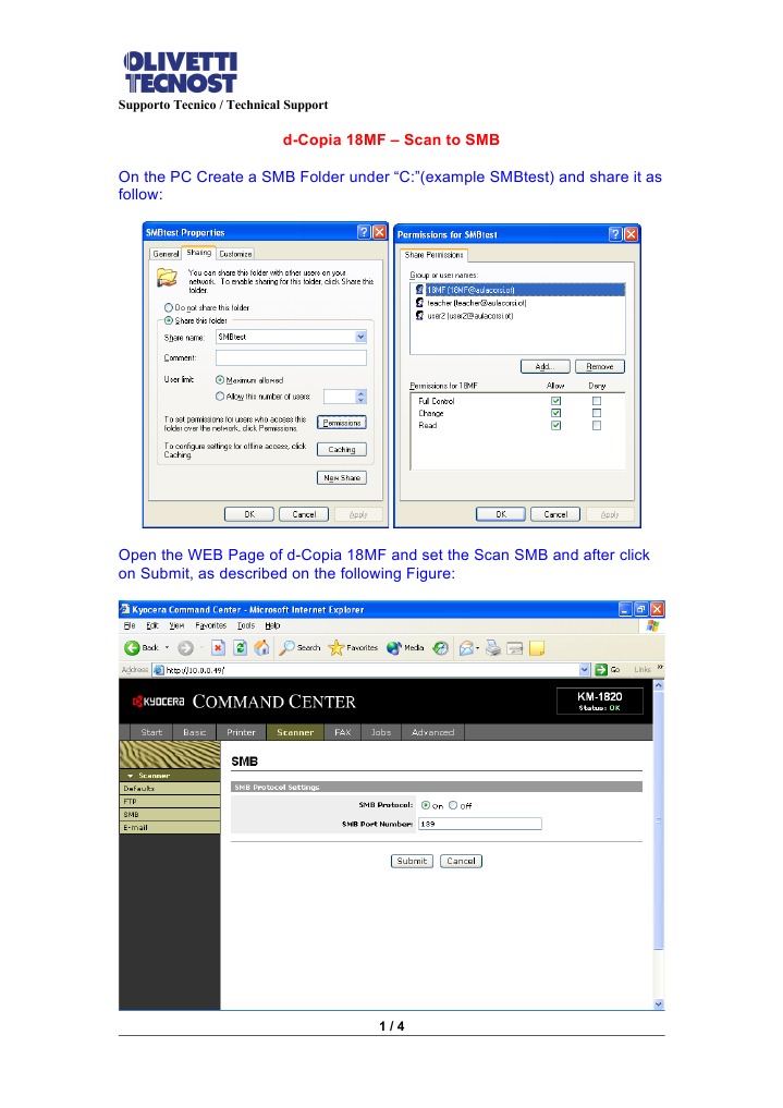Scan To SMB Setting Olivetti 18mf | PDF | Computers