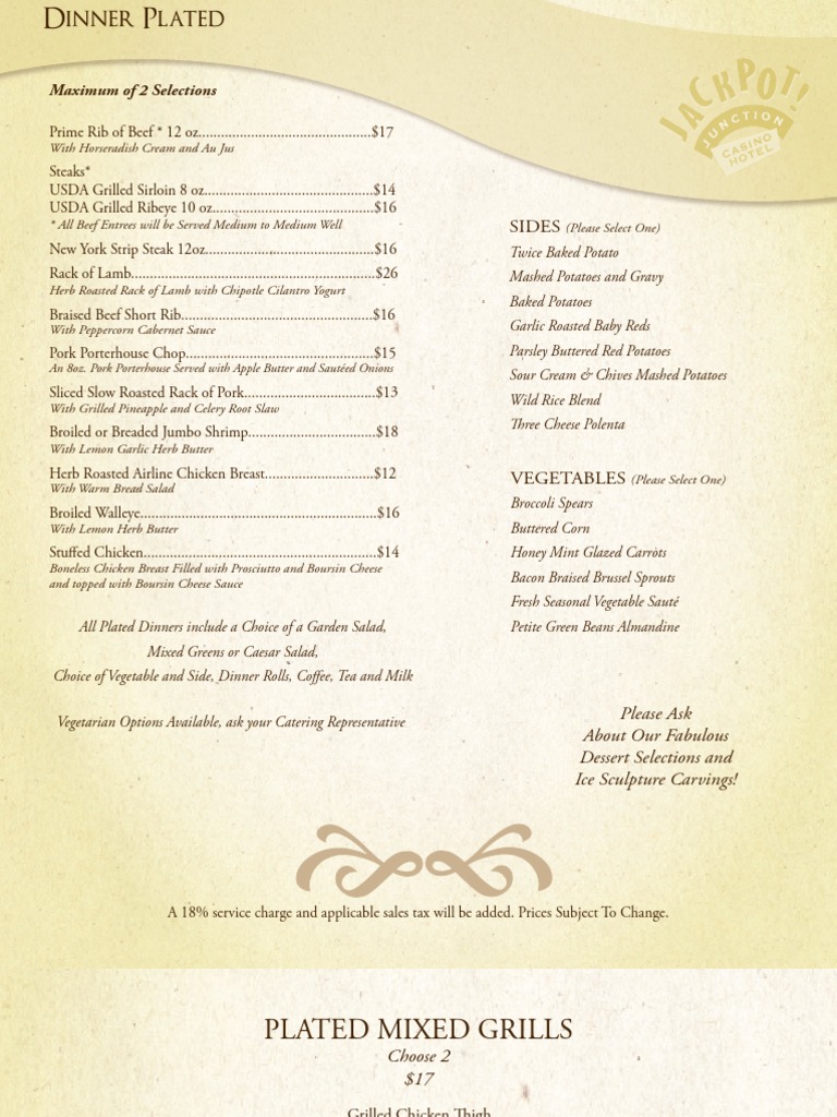 Jackpot Junction Casino Hotel Sales and Catering Menu | PDF | Salad ...