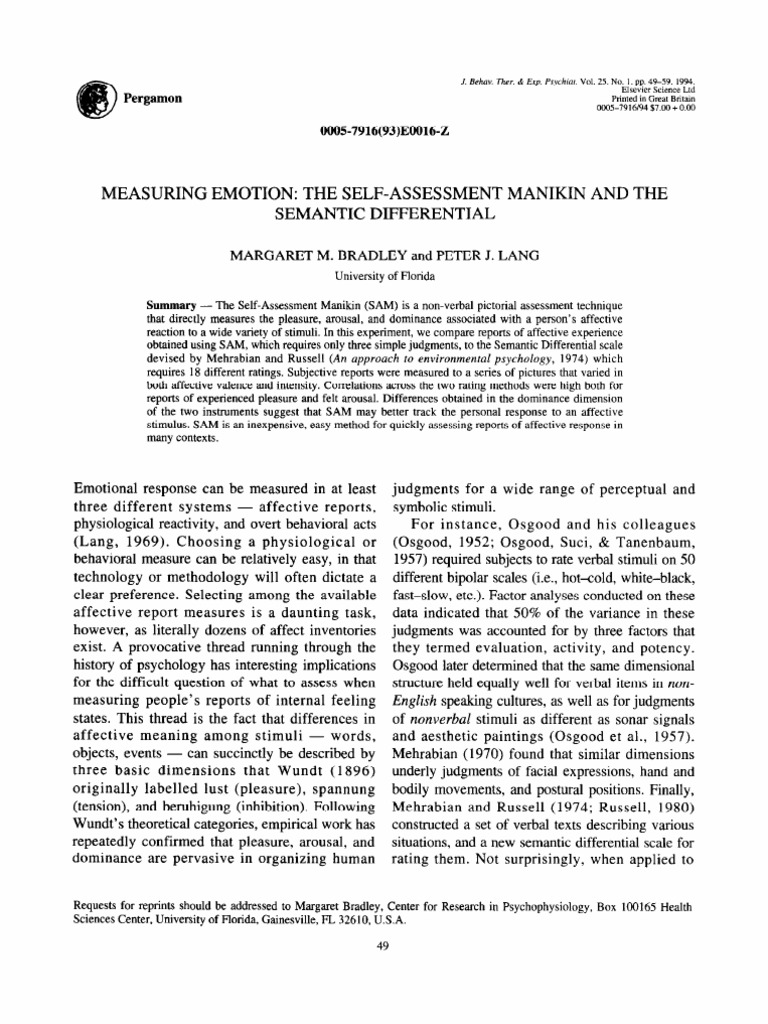 Measuring Emotion - The Self-Assessment Manikin and The Semantic ...
