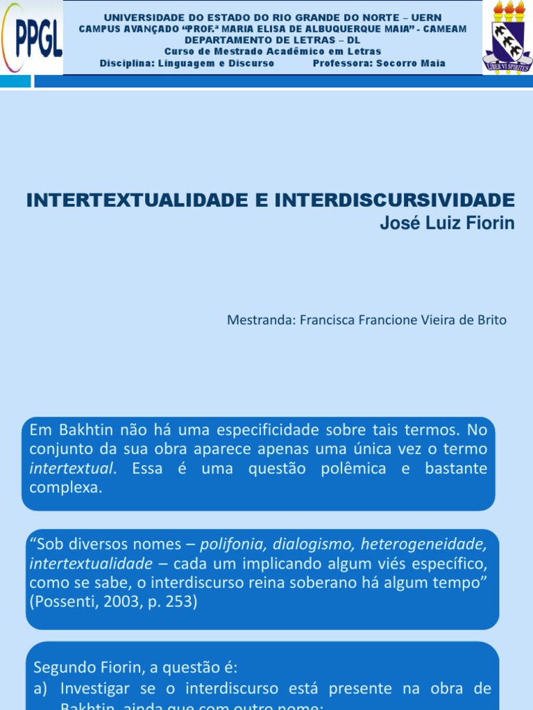 Intertextualidade Interdiscursividade | PDF | Discurso | Sociologia