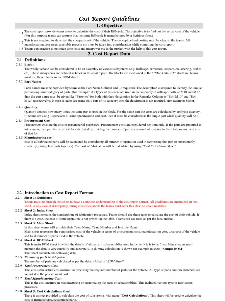 Efficycle Cost Report Guide | PDF | Invoice | Mechanical Engineering