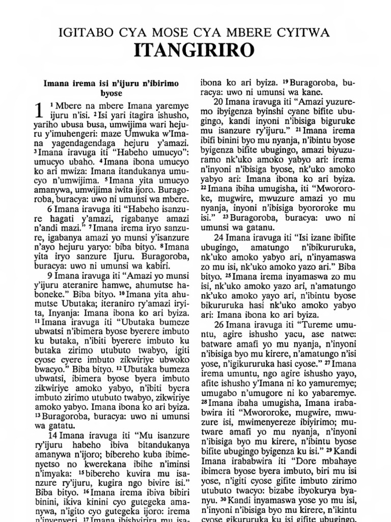 Rwanda Bible - Genesis 1 | PDF