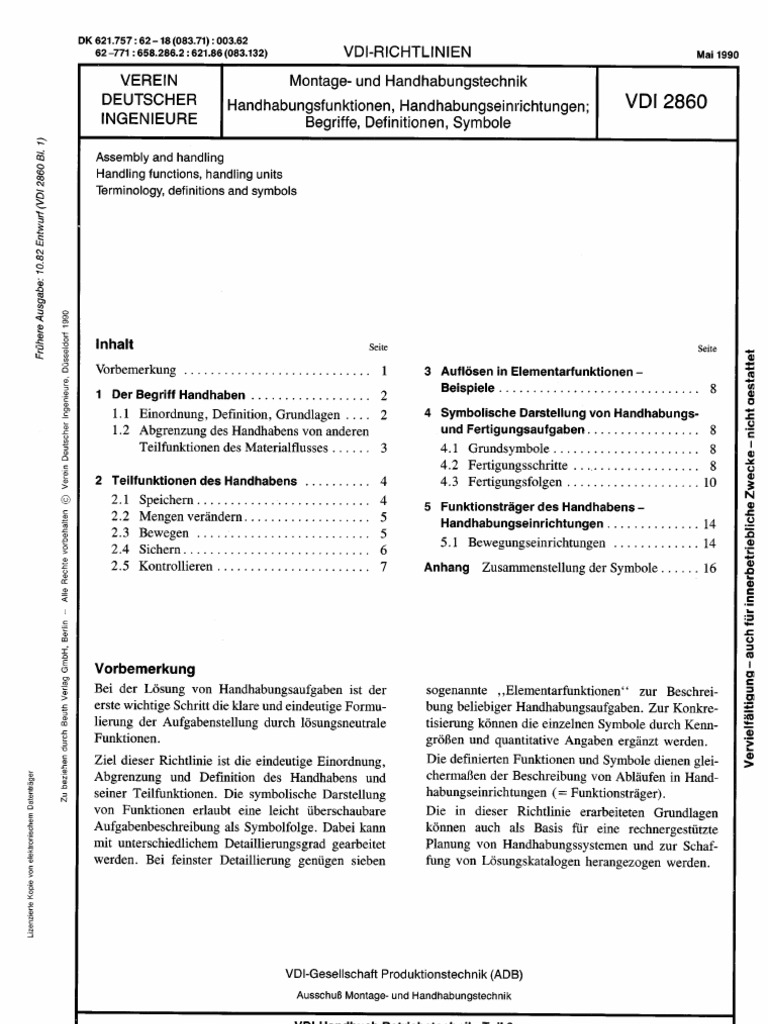 VDI 2860 Guidelines Overview | PDF