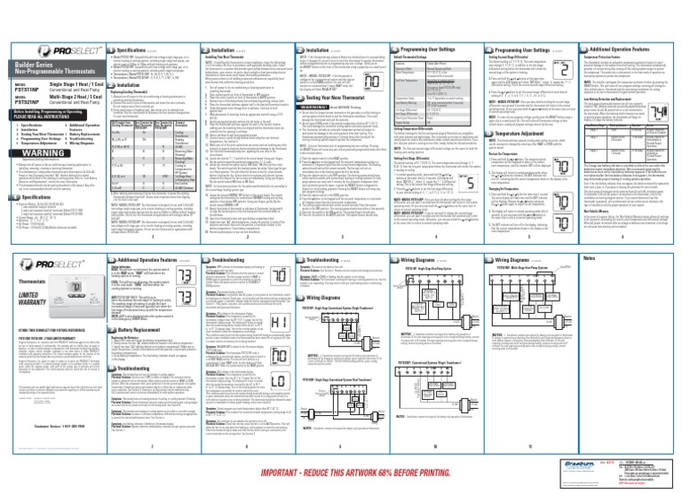 Proselect Psts21np and Psts11np Installation Manual | PDF | Thermostat ...