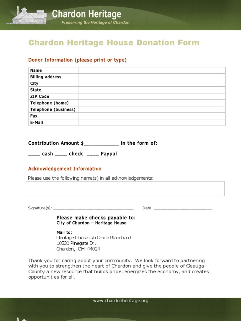 Heritage House Donation Form Doc 10-02-12 | PDF