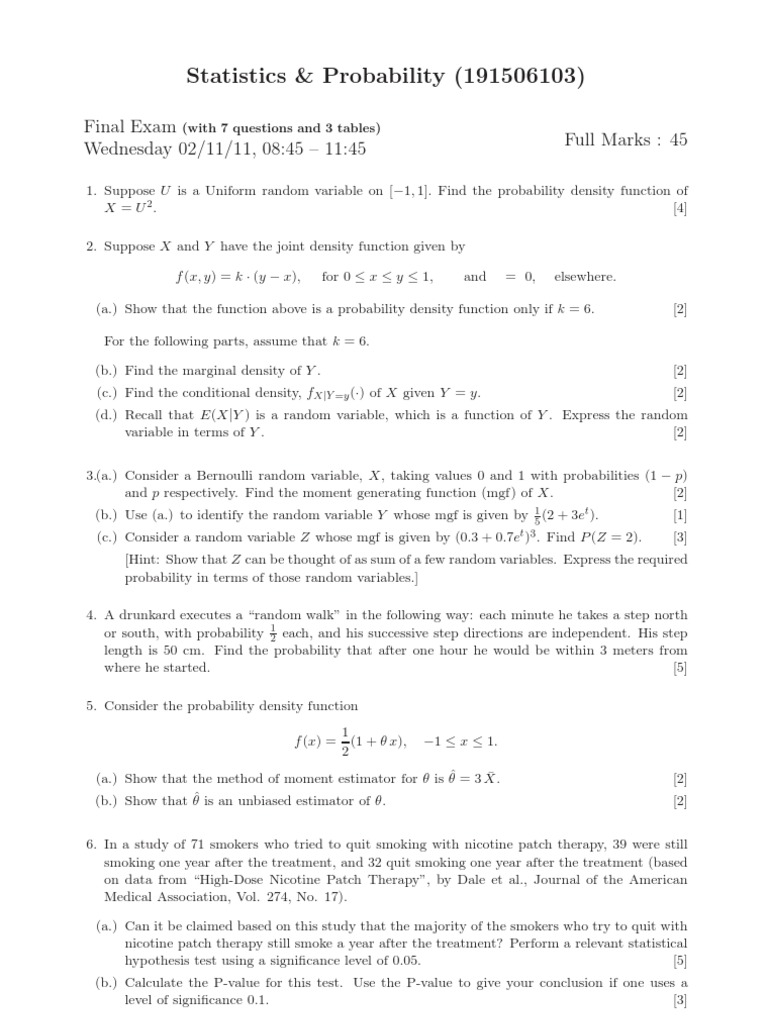 Final Exam 2011-2012 | PDF | Probability Density Function | Random Variable