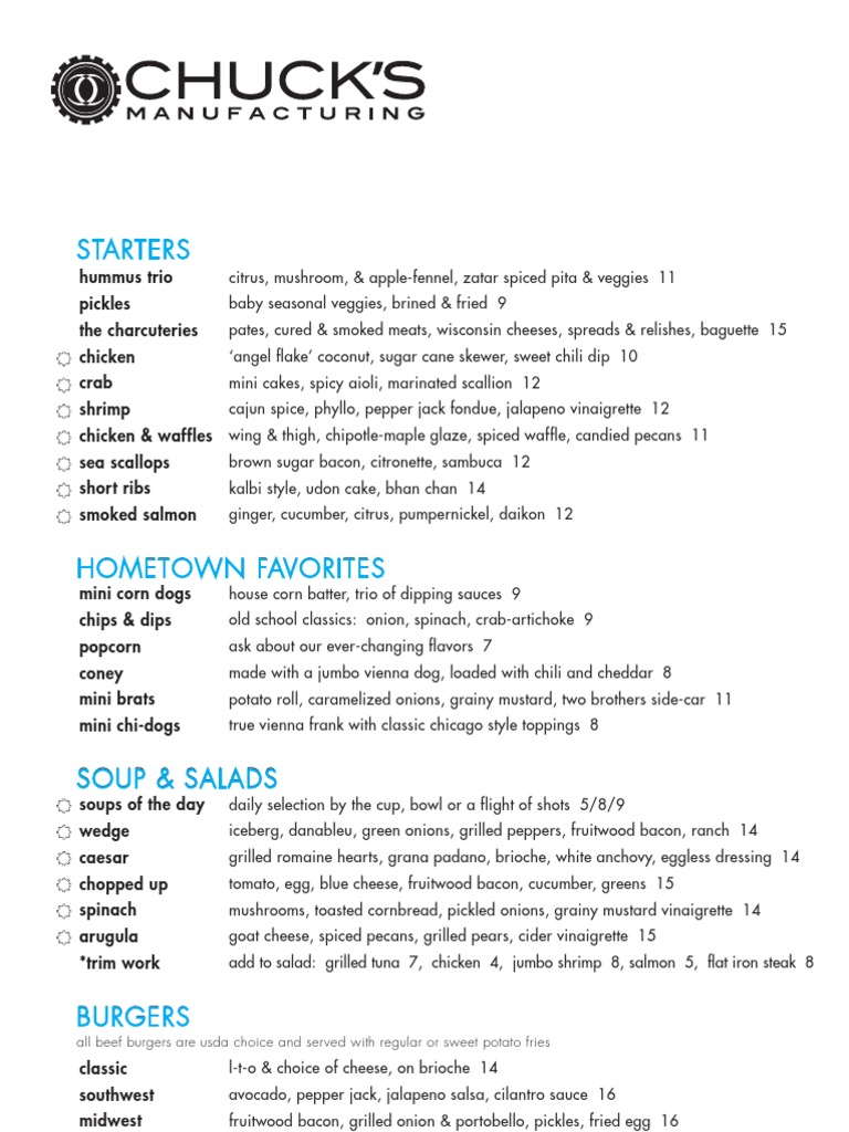 Chuck's Menus | PDF | Salad | Hamburgers