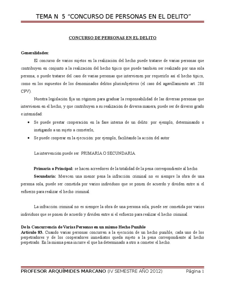 Tema 5 Concurso de Personas en El Delito | PDF | Delito | Castigos