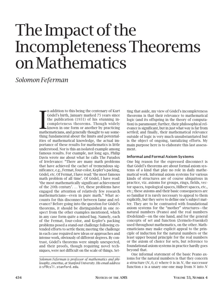 The Impact of Gödel's Incompleteness Theorems | PDF | Axiom ...