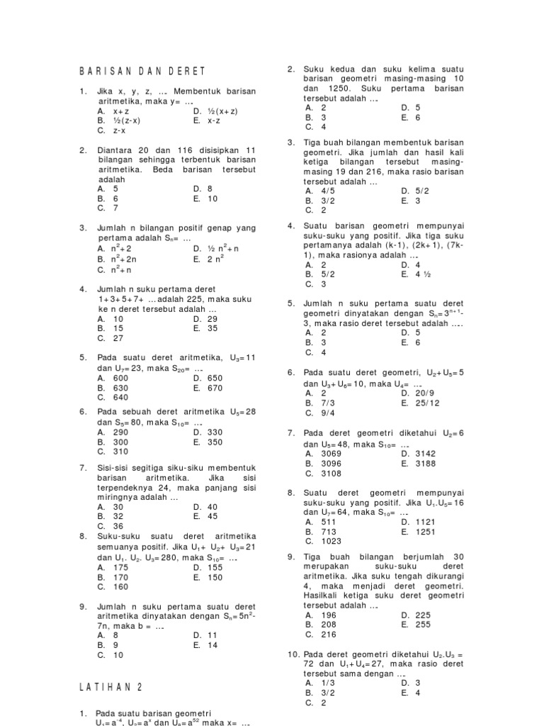 Latihan Soal Barisan Dan Deret Aritmetikaulanganypk | PDF
