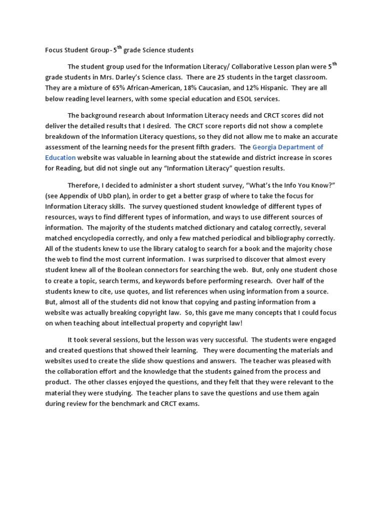 UBD Lesson Plan Information Literacy-Collaborative Lesson | PDF ...