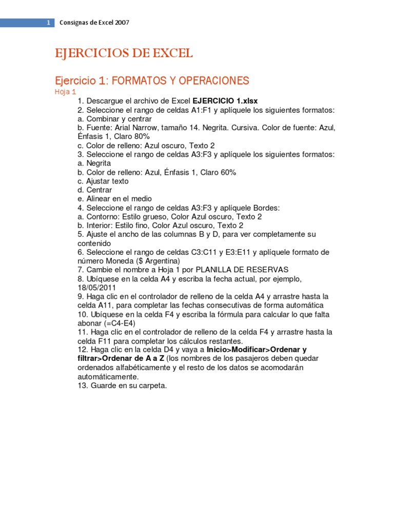 Consignas de Excel 2007 | PDF | Comillas | Microsoft Excel