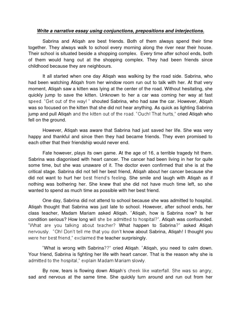 Write A Narrative Essay Using Conjunctions | PDF