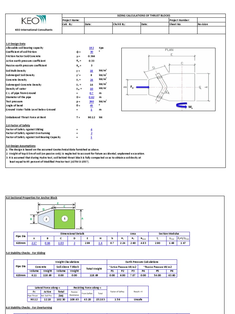 Sizing Calculations Of Thrust Blocks Pdf Geotechnical Engineering