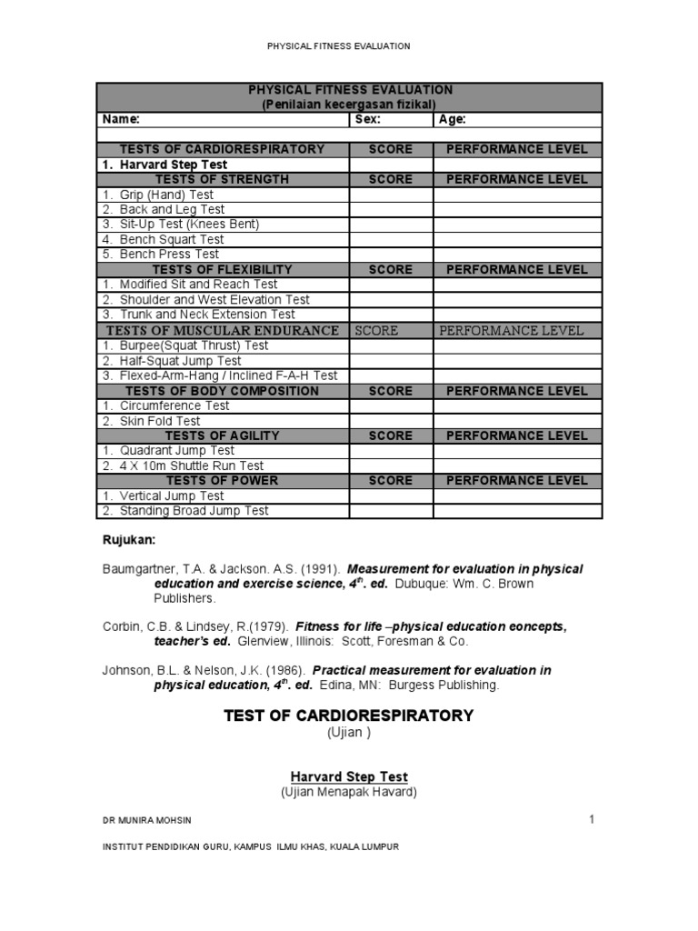 Physical Fitness Evaluation | PDF | Adipose Tissue | Test (Assessment)