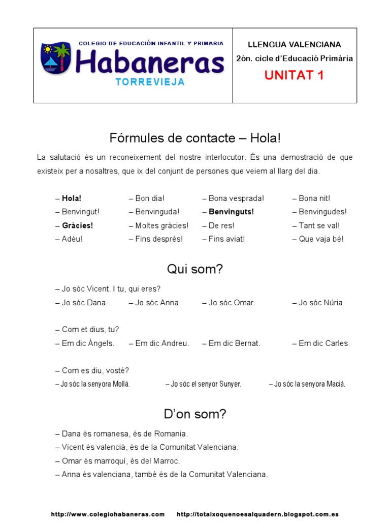 Unitat 1 - Gramàtica - Ortografia - Lèxic - Fórmules de Contacte | PDF
