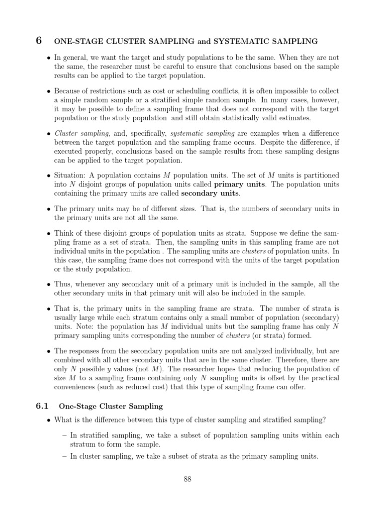 One Stage Cluster Sampling And Systematic Sampling Download Free Pdf Estimator Sampling