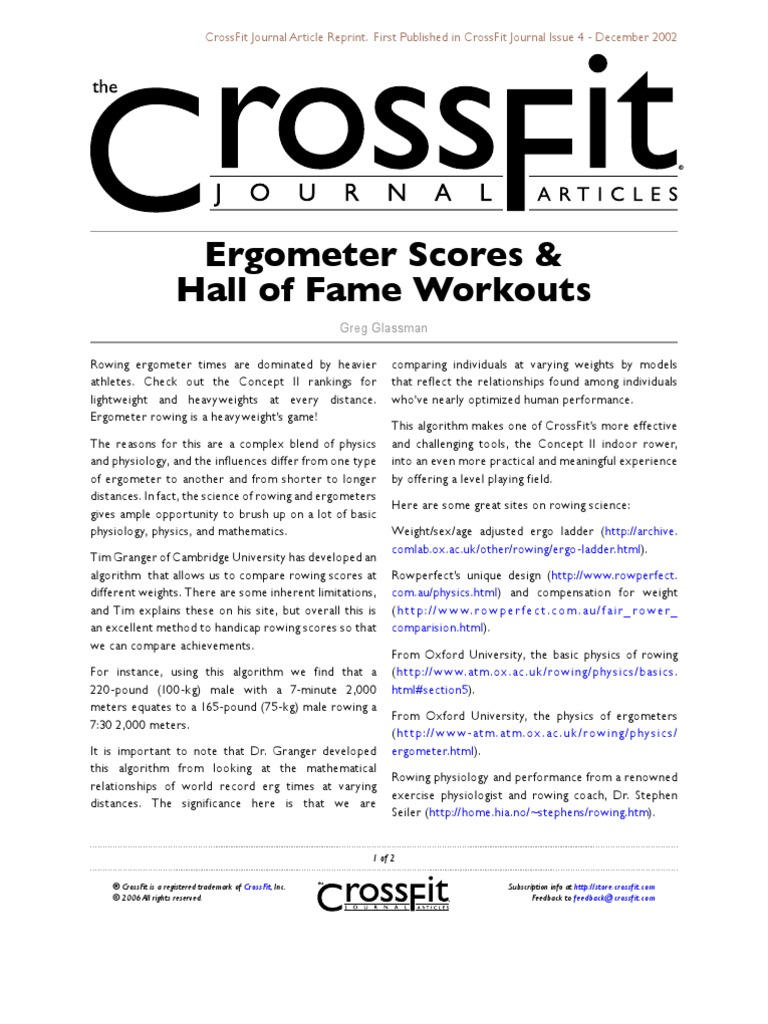 CrossFit Journal 04 02 Erg Scores Hof Workouts | PDF | Rowing (Sport ...