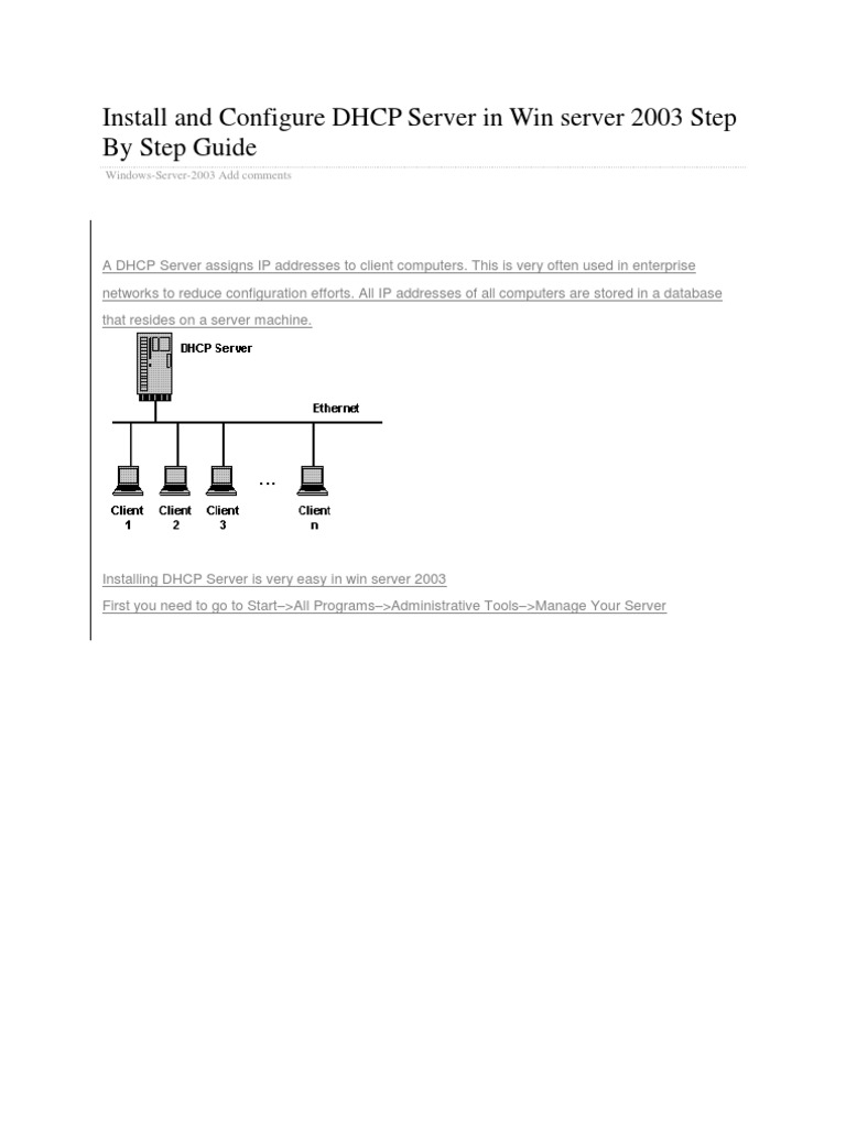 Install and Configure DHCP Server in Win Server 2003 Step by Step Guide | PDF | Ip Address ...
