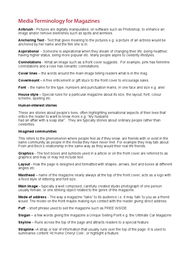 Magazine Terminology | Page Layout | Celebrity
