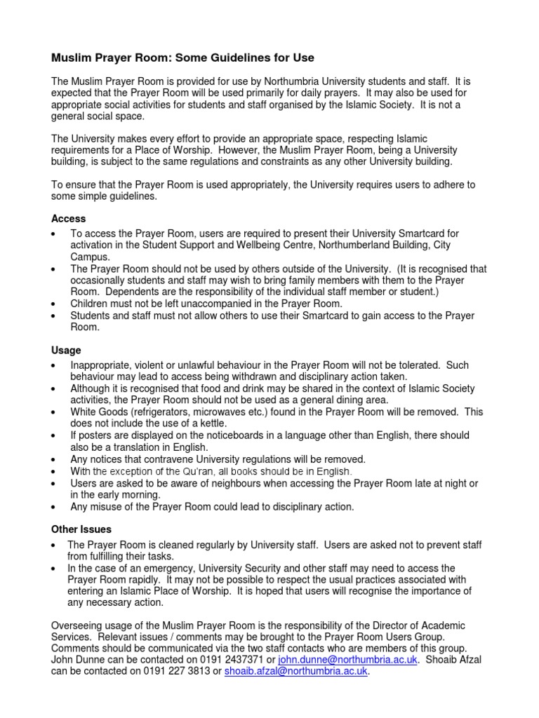 Muslim Prayer Room - Guidelines for Use | Prayer | Religion And Belief