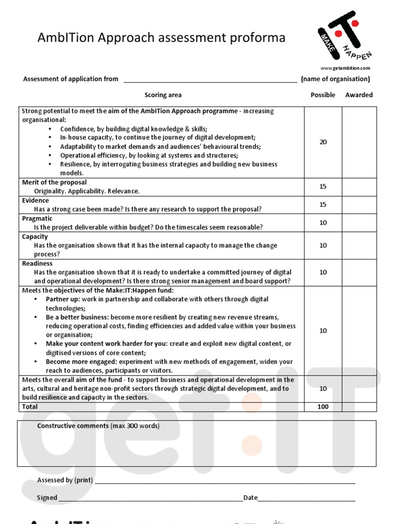 Ambition Approach Assessment Proforma | PDF | Business | Economies